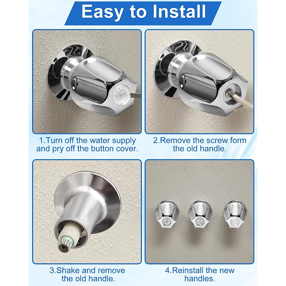 sousac 3 Set Shower Knob Replacement, Metal Bath Tub Shower Handle Include Hot/Cold/Diverter, Bathtub Faucet Handles Compatible with Price Pfister Verve for Remodeling Trim (Silver)