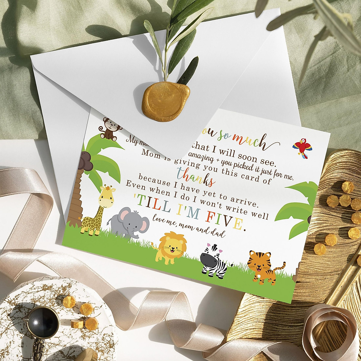 Paper Clever Party 25 Jungle Baby Thank You Cards Pack – Cute Baby Shower Notes with Envelopes, Prefilled Message, Customizable Blank Stationery, Gender Neutral, New Parents Gift Ideas