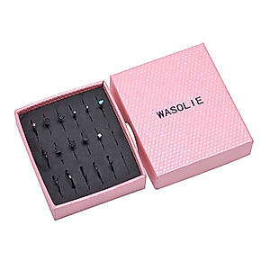 WASOLIE 16PCS 20G Black Nose Studs for Women L Shape Nose Screw Stainless Steel Hypoallergenic Nostril Piercing Jewelry Men Black Nose Piercing Rings with gems.