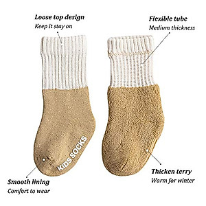 Belsmi 6 Pack Baby Socks Aniti Slip Non Skid Long Socks Toddler Newborn Infant Thick Warm Winter Sock (Thick Terry C, S (6-12 Months))