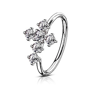 Forbidden Body Jewelry 20g 8mm Platinum Plated Brass Bendable Nose Ring & Cartilage Hoop Featuring CZ Lined Cross Top