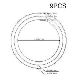 Sntieecr 9 PCS 3 Sizes Metal Floral Hoop Wreath Macrame Silver Hoop Rings for DIY Floral Macrame Hoop, Wedding Decorations, Dream Catcher and Wall Hanging Crafts (6 / 8 / 10 inch)