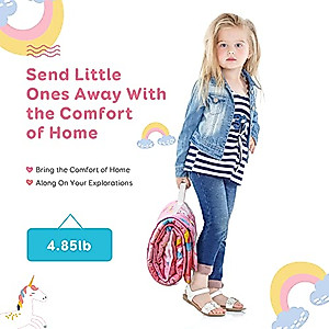 Sivio Toddler Nap Mat for Daycare, Sleeping Bag for Kids with Detachable Pillow, Weighted Blanket 3lbs for Kids Napping, Cotton Soft for Preschool Kindergarten, 50 x 20 Inches,Pink Unicorn