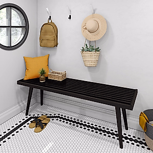 Plank+Beam Mid-Century Modern Entryway Bench, Black