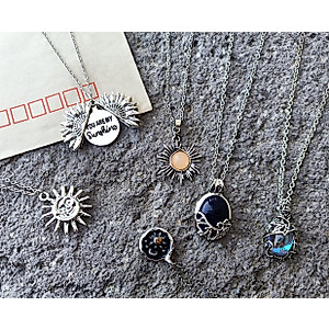 SMADYYY Crystal Necklace Healing Moonstone Heart Necklaces Evil Eye Sunflower Sun and Moon Necklace Hippie Pendants Indie Aesthetic Jewelry set for Women Men Gift (vintage pendant-12pcs)