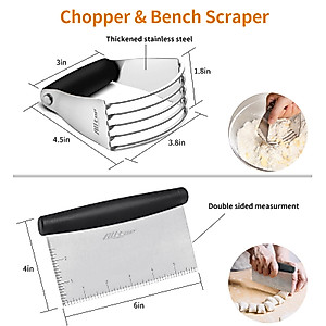 ALLTOP Stainless Steel Pastry Blender Cutter and Bench Scraper Set, Efficient Multipurpose Kitchen Baking Essential Tool with Comfortable Grip Handle-Perfect for Nut, Pie and Dough Processing - Black