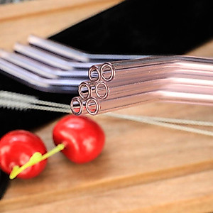 Glass Straw - 10pcs Pink Bent Glass Straw Set, 8'' Reusable Straws With Cleaning Brush For Tumblers, Tervis, Starbucks Cups, Mason Jars - STRAW0020-TR-10 (Pink Bent 10pcs) (Pink 10pcs)