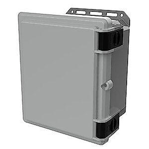 Serpac I352HL,TGBG (10.23 x 11.75 x 7.46 in) Polycarbonate IP67 Waterproof UL 508A Plastic Project Junction Box Enclosure with Gray Top Hinged Cover, Plastic Rustproof Latches and Gray Bottom