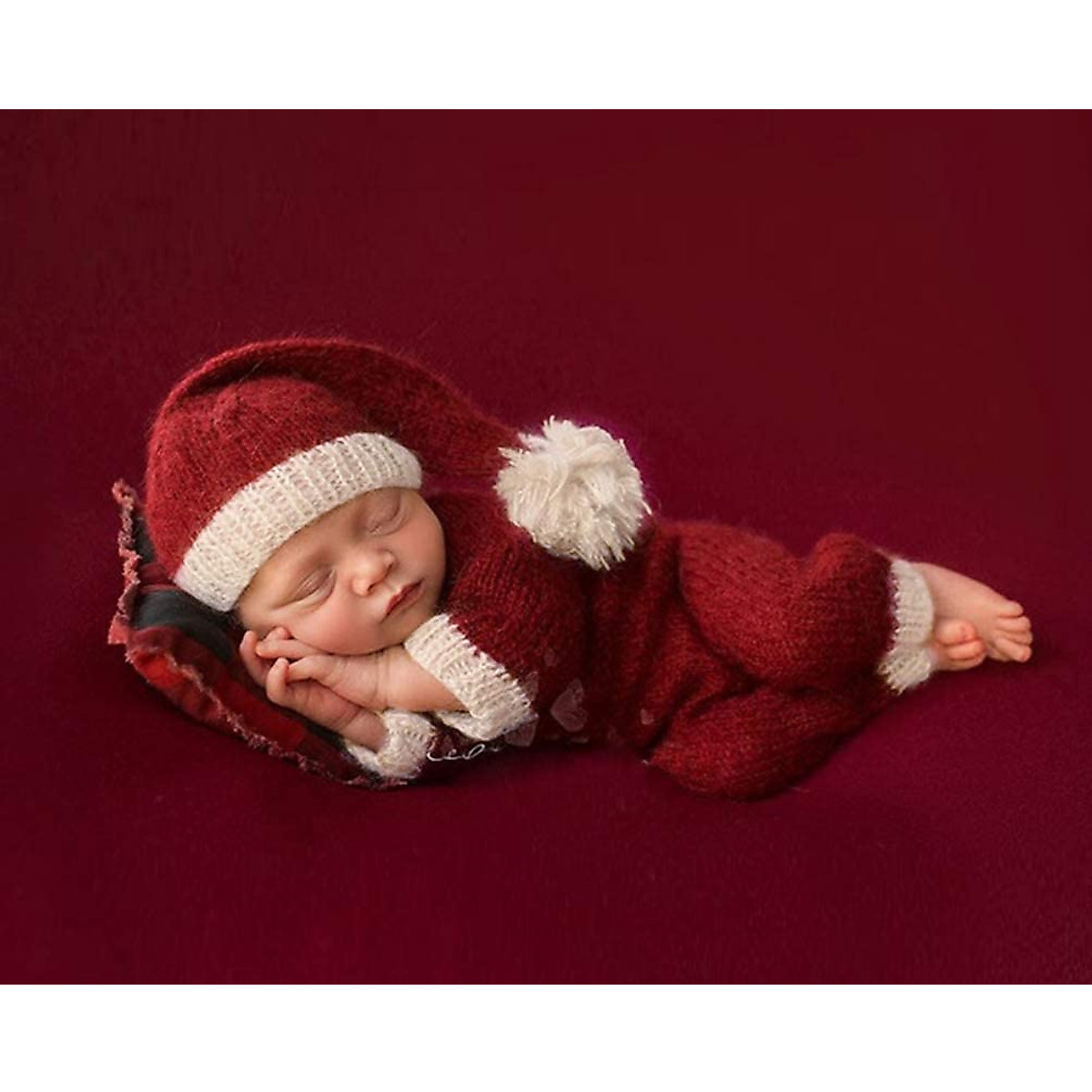 Christmas Newborn Baby Photo Shoot Props Outfits Crochet Clothes Santa Claus Red Hat Pants Photography Props