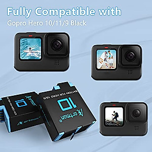 Artman Hero 10/11/9 Batteries 1800mAh(2-Pack)and 3-Channel USB Storage Quick Charger for Gopro Hero 11 Black, Hero 10 Black, Hero 9 Black, Fully Compatible with Gopro Hero 10 11 9 Battery and Charger