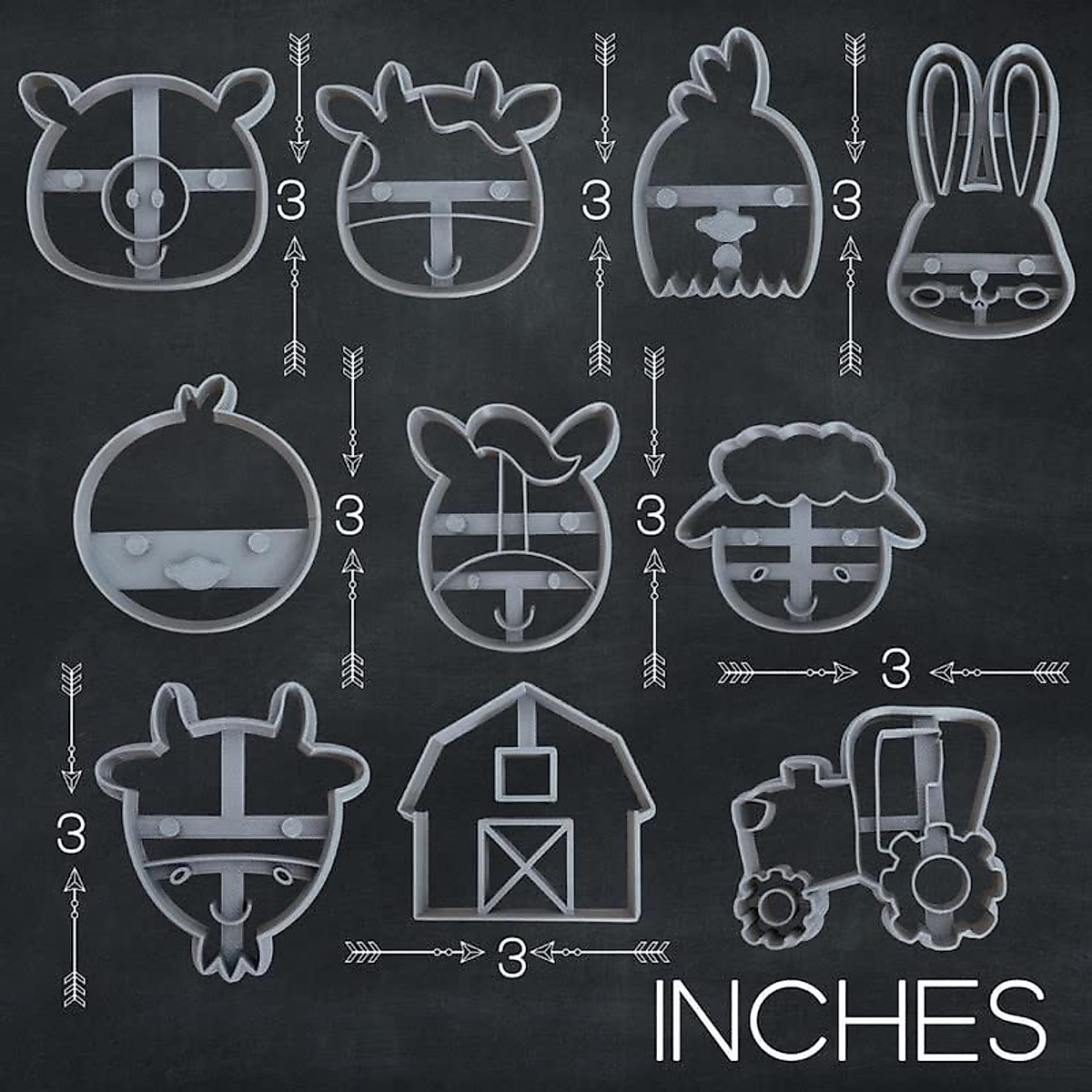 Moose Goods Farm Animal Cookie Cutters - Set of 10 Cookie Cutters for Kids Birthday Party or Themed Parties - Includes Chicken, Pig, Cow, Horse, Duck, Goat, Sheep, Bunny, Barn, & Tractor Cookie Cutter