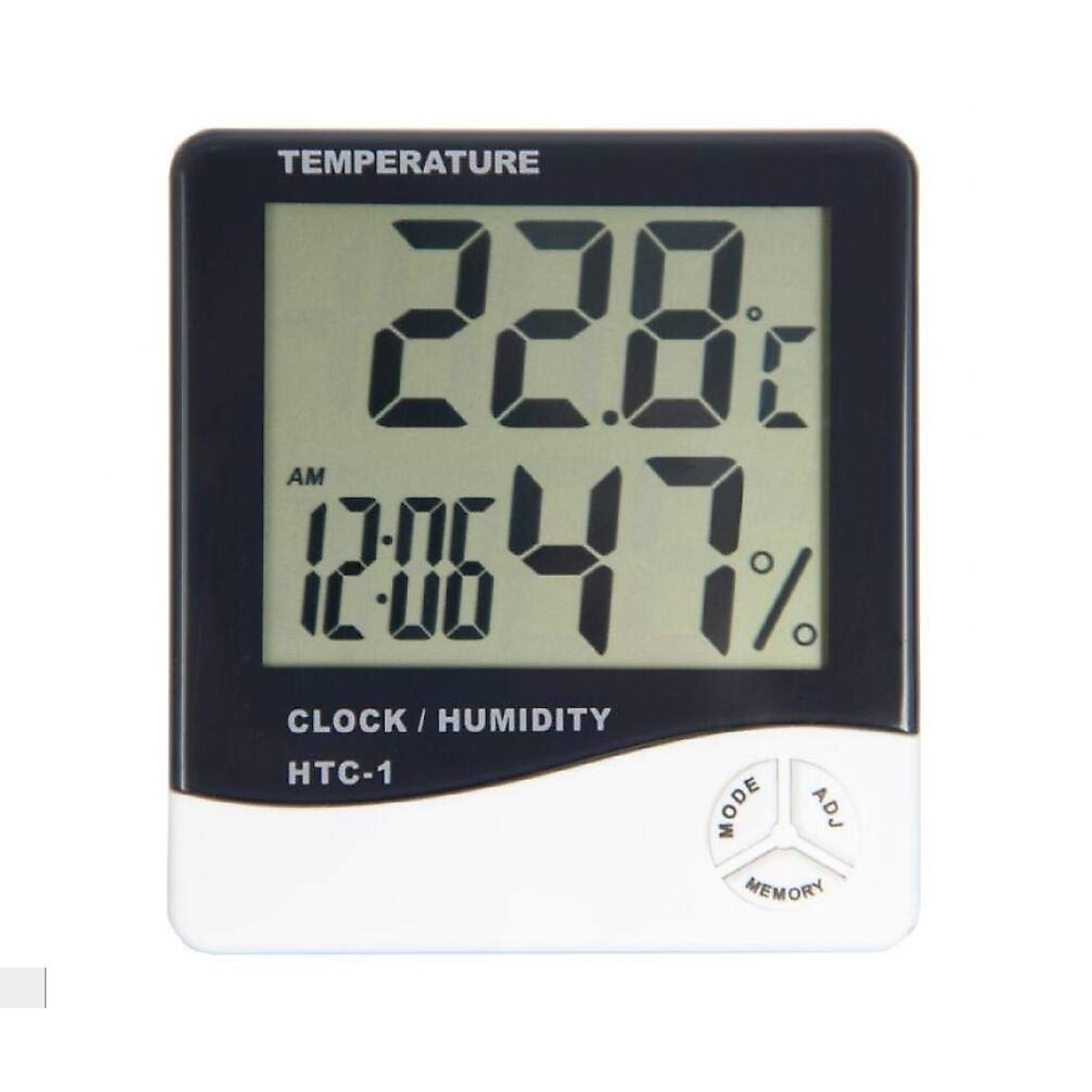 HTC-1 Digital Thermometer Hygrometer Clock Alarm/Alarm Calendar 5 Functions Large Screen Desktop Stand & Wall Mount White Thermometer Hygrometer Digital