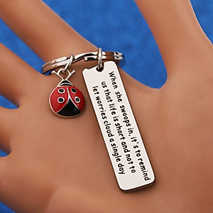 WUSUANED Good Luck Ladybug Keychain When She Swoops In It Remind Us Not Be Let Worries Cloud A Single Day Ladybug Lover Gift