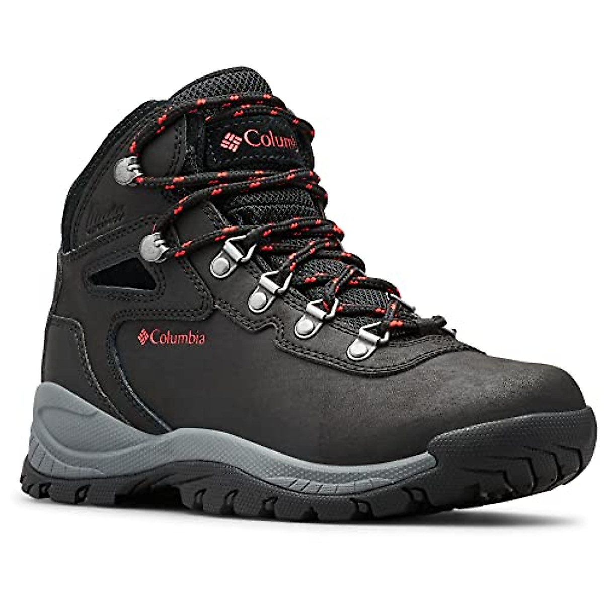 Columbia womens Newton Ridge Plus Waterproof Hiking Boot, Black/Poppy Red, 8 US