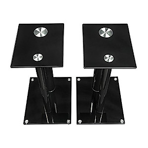 Mount-It! Floor Speaker Stands for Satellite Speakers and Surround Sound (5.1 and 2.1) Systems, Glass and Aluminum, 18 Inches Height, 22 Lbs Weight Capacity, Black