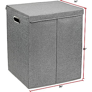 Greenco Double Laundry Hamper w/Lid, Gray | 2 Section/Compartment, Divided, Foldable Hampers | Dirty Clothes/Landry Basket, Bag, Organizer, Storage | Room Organization Accessories, Bedroom Essentials