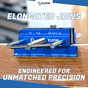 Eleon - Self Centering Dowel Jig with Elongated Jaws and Extra Wide Clamp - Precision Woodworking Made Effortless - Lasting Craftsmanship - Durable Aluminum Alloy Dowel Drill Guide (Blue)