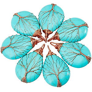 SUNYIK Green Howlite Turquoise Teardrop Pendant Necklace,Handmade Copper Wire Wrapped Jewelry