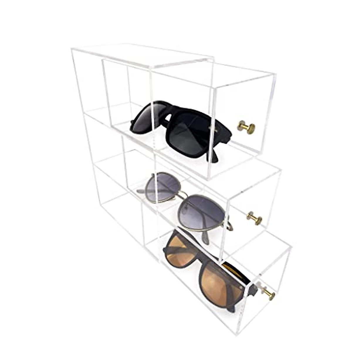 Creative Planet Acrylic Drawer Organizer Designer Collection 3 Level Storage Drawers for Cosmetics, Sunglasses, Makeup Gift for Women, Men, Girls (3-Level-L, Transparent)