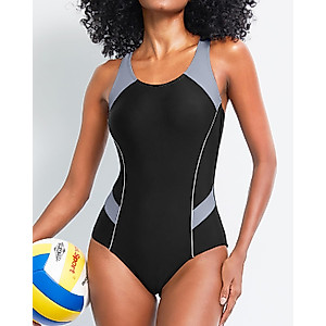 Tempt Me Women One Piece Swimsuits Athletic Racerback Swimwear Training Exercise Slimming Bathing Suit Black Gray XL