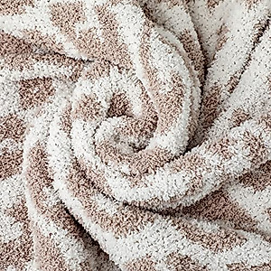 bearberry Fuzzy Leopard Knitted Throw Blanket Soft Cozy Warm Microfiber Blanket for Couch Sofa Bed Travel (Stone/Cream, 50"x60")
