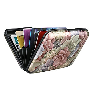 ELFISH Mini RFID Aluminum Wallet Credit Cards Holder Business Card Case Metal ID Case for Men Women（Happy Flower