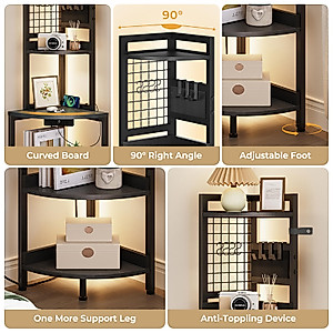 Dripex 60 inch Tall Corner Shelf with Power Outlets & Strip Lights, 5 Tier Corner Bookshelf Freestanding Industrial Corner Ladder Shelves Plant Stand