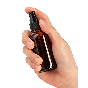 JUVITUS 2 oz / 60 ml Amber Glass Boston Round Bottle with Black Treatment Pump (24 Pack) + Funnel