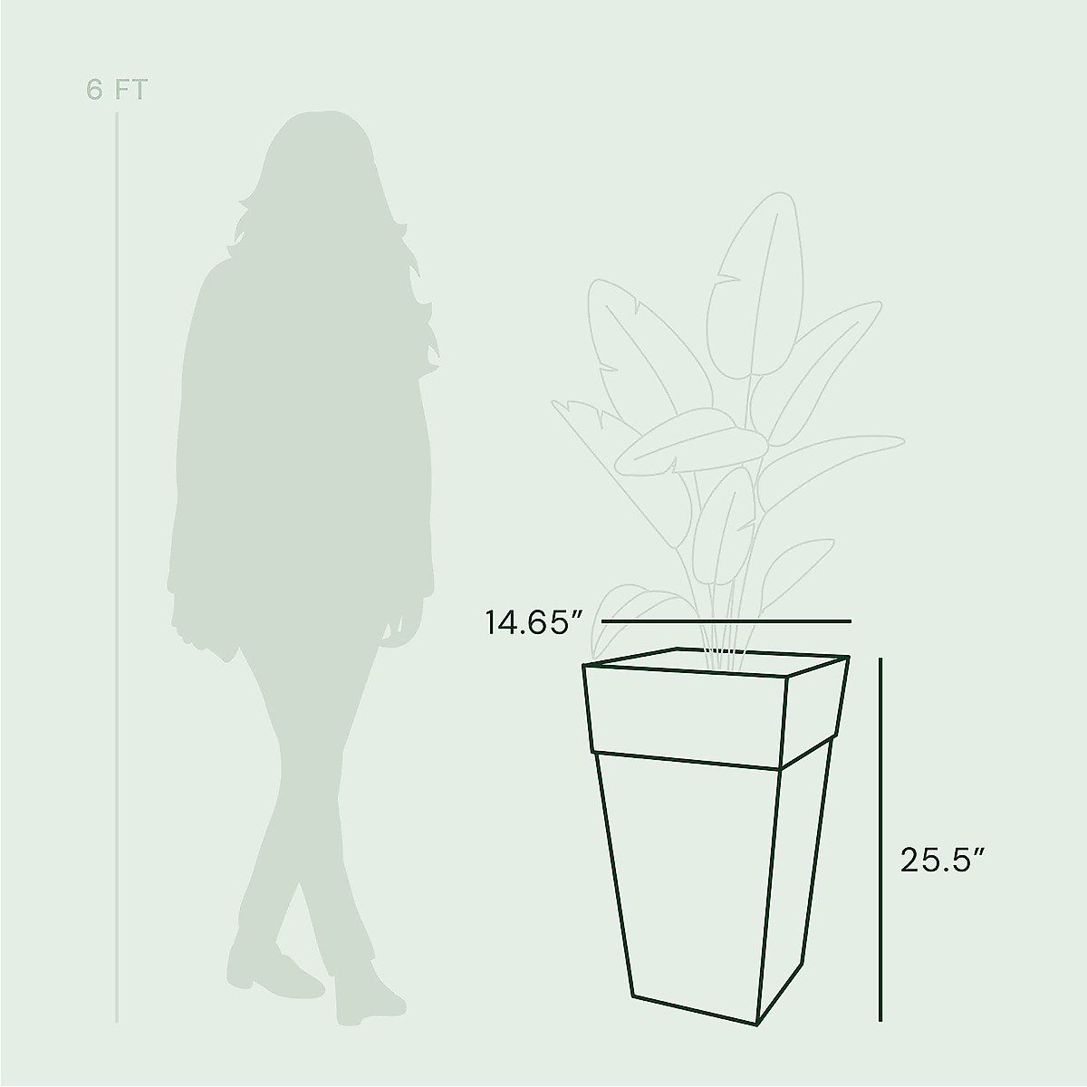 Bloem Tall Finley Tapered Square Planter: 25" - Black - Matte Textured Finish, 100% Recycled Plastic Pot, for Indoor and Outdoor Use, Gardening, 9 Gallon Capacity
