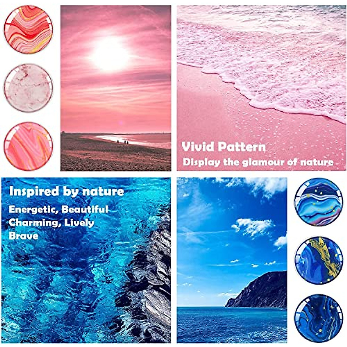 6 Packs Phone Grip Holder for Phones and Tablets, Flowing Marble Texture Multi-Function Collapsible Phone Finger Holder, Compatible with iPhone Samsung Galaxy All Smartphone - Pink Marble Blue Marble