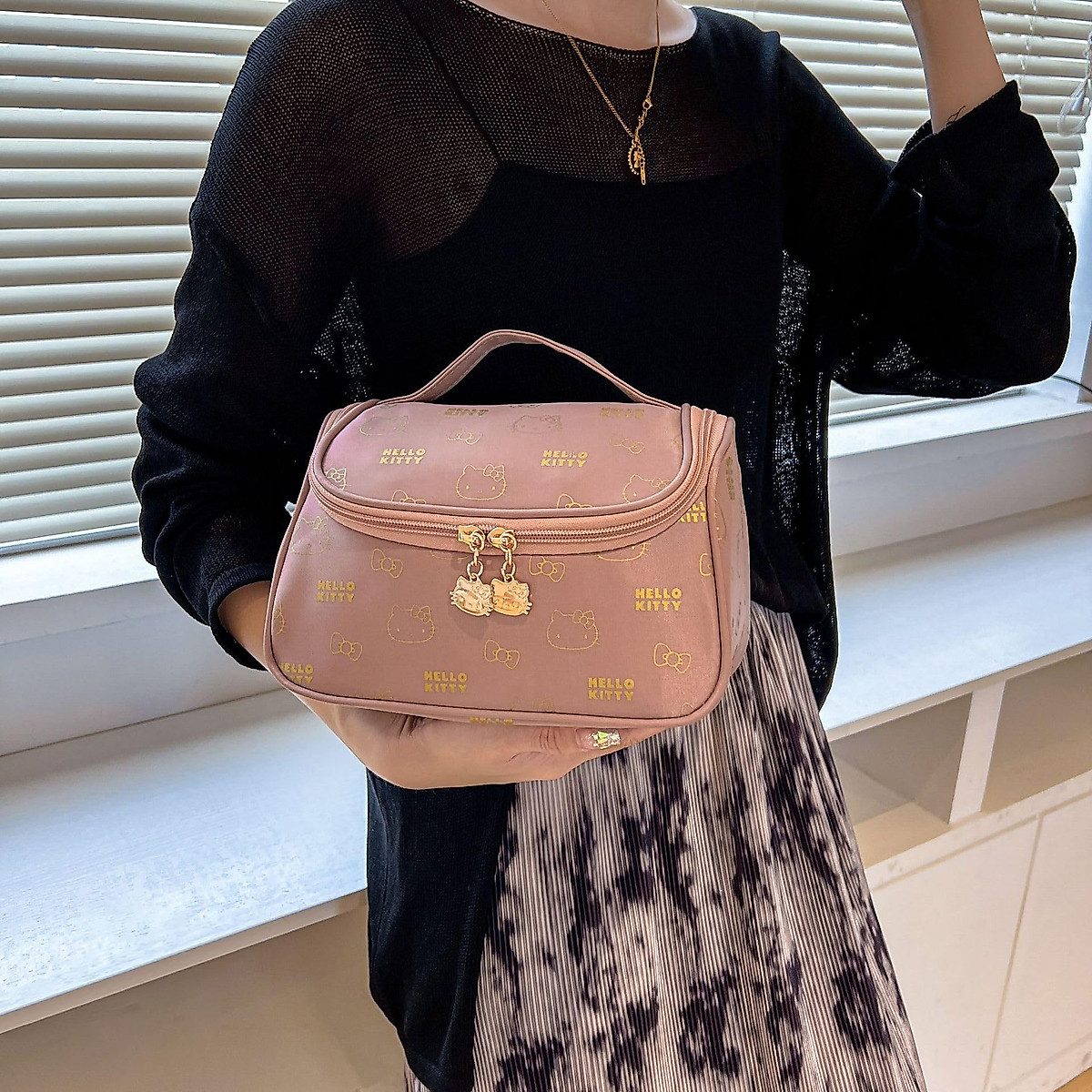 JAMNSY Women's Luxury Printed Makeup Bag | Zipper Cosmetic Bag with Handle | Cute Travel Toiletry Bag Organizer - Lovely Gifts for Her