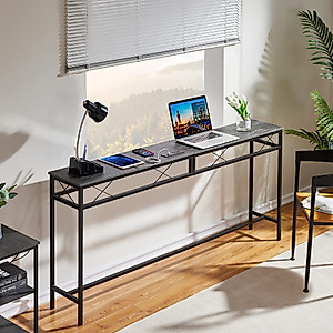 VECELO 71 inches Narrow Console Sofa Table Behind Couch with Power Outlet and USB Ports, 12'' Skinny Long Charging Stations for Entryway, Living Room, Foyer, Dark Grey