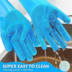 pecute Pet Grooming Gloves, Heat Resistant Cat Bathing Gloves with High-Density Teeth, Silicone Dog Bathing Gloves with Enhanced Five Finger Design, Bathing and Massaging for Dogs and Cats Blue