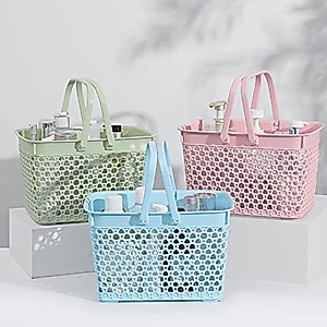 Anyoifax 2 Pack Portable Shower Caddy Tote, Plastic Storage Basket with Handle Bath Organizer Bin for Bathroom, Pantry, Kitchen, College Dorm, Set of 2, Blue & Green