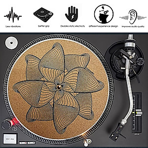 TazStudio Premium slipmat - Cork Turntable Mat for Better Sound Support on Vinyl LP Record Player - Cork mat Original Geometric Design Psychedelic Geometric line Spiral Flower [4mm Thickness]-m4