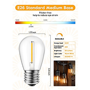 Brightown Shatterproof LED S14 Replacement Light Bulbs-E26 E27 Medium Screw Base Edison Bulbs Equivalent to 11 W, Fits for Commercial Outdoor Patio Garden Vintage Lights, 25-Pack, Warm White