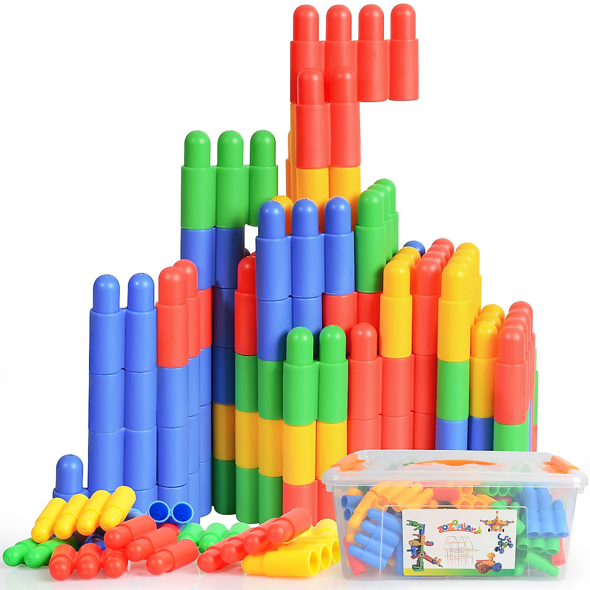 ZOZOPLAY Building Blocks, Toddler Building Toys, STEM Toys, Toy Building Sets, Learning Toys, Building Toys for Kids Ages 4-8,58pcs Toddler Blocks with Storage Box, Gifts for Boys Girls Kids