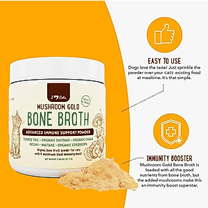 iHeartCats Bone Broth for Cats - Bone Broth & Mushroom Gold Powder Supplement for Immune System Support, Improved Mobility & Flexibility and Natural Detox - Turkey Tail Mushroom for Cats