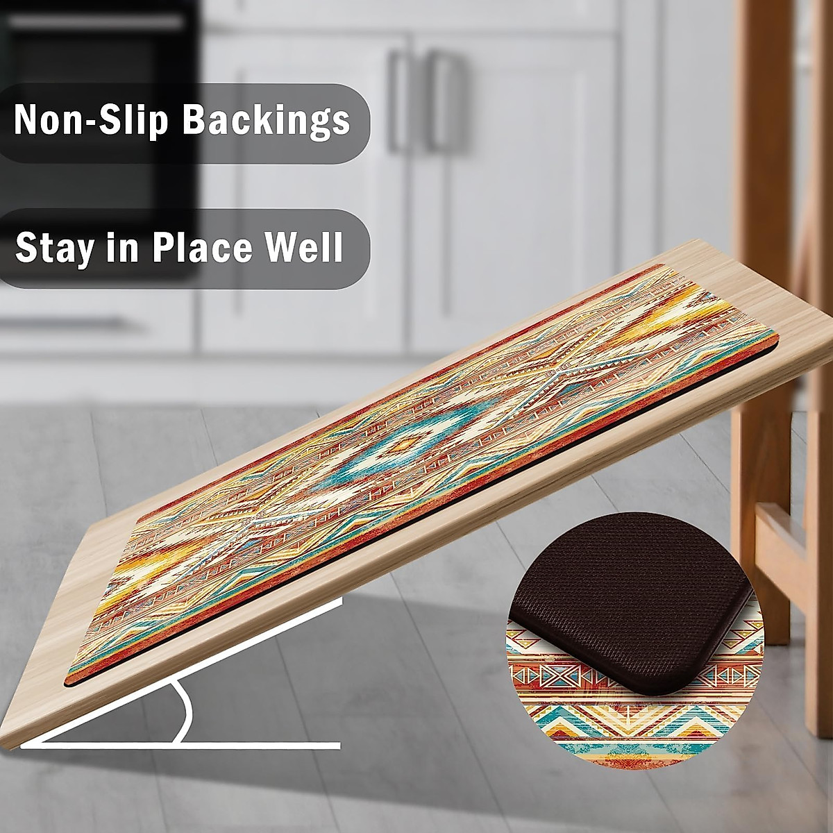 Tritard Kitchen Floor Mat Set of 2 Cushioned Anti Fatigue Western Aztec Kitchen Mats Memory Foam PVC Rubber Rugs Padded Non Slip Waterproof Kitchen Rugs Comfort Kitchen Mats for Standing, Kitchen