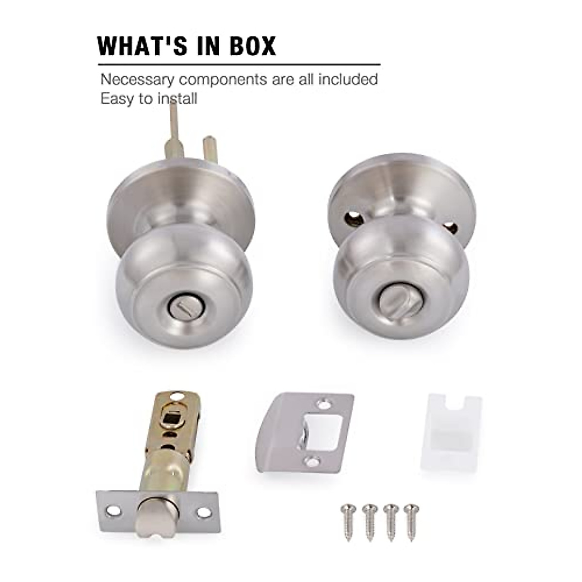 GITRANG Privacy Door Knobs Bedroom/Bathroom Doorknobs for Left and Right Opened Door with Lock Flat Ball Handle in Satin Nickel