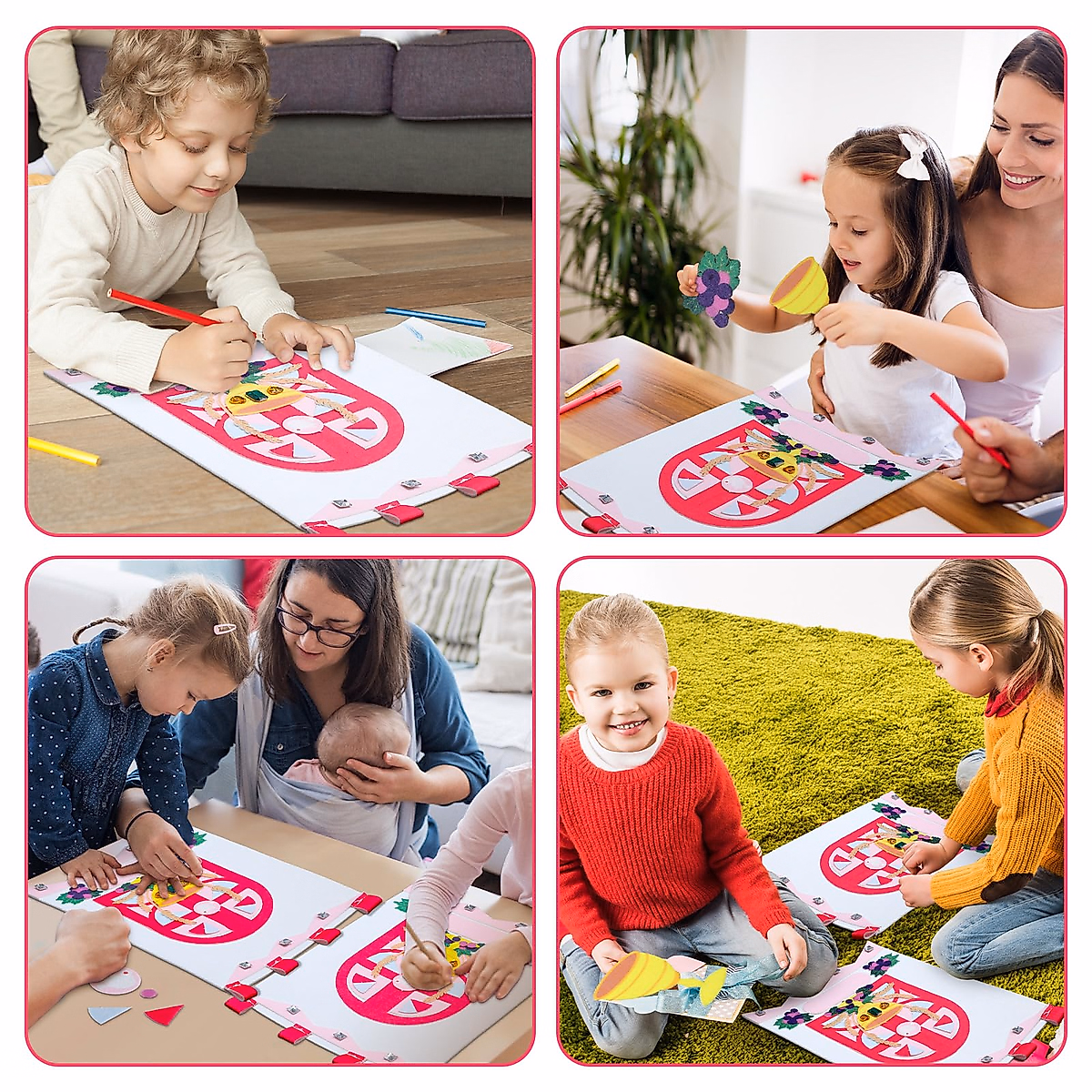 SmoothNovelty First Communion Banner Kit 9 x 12 Inches Felt Holy Communion Banner First Communion Grapes Craft 1st Communion Banner Kit for Church Sunday School Boys Girls DIY Catholic (Pink)