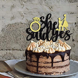 WRACKKIAR She Said Yes Cake Topper-Gold Glitter Wedding Engagement-Bridal Shower-Bachelorette Party Decorations