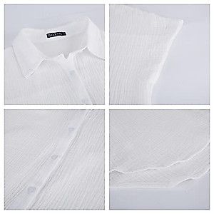 Davenil Women Short Sleeve Button Down Shirts Linen Casual Collar Blouses Light Green Size L