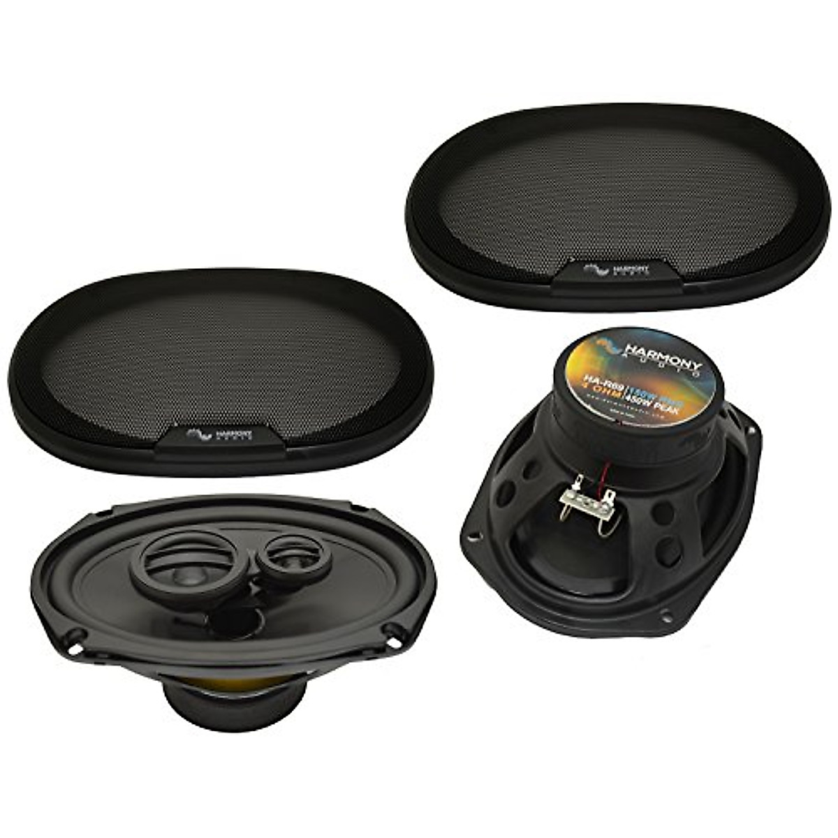 Harmony Audio Compatible with 2003-2008 Toyota Corolla HA-R65 6.5" Replacement 300W Speakers with HA-R69 6x9 Replacement 450W Speakers, and HA-728104 Factory Speaker Replacement Harness