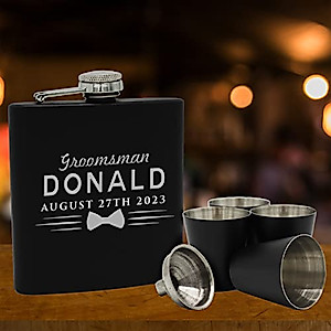 Personalized Black Matte Flask Set - Wedding Groomsmen - Custom Engraved and Monogrammed