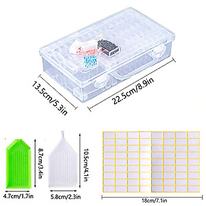 64 Grid Plastic Storage Box,Container Storage Clear Plastic Jewelry Organizer Box for DIY 5D Diamond Painting Tools Kit Art Embroidery Projects Display Collection with Adjustable Dividers -72 Pieces Free Letter Stickers