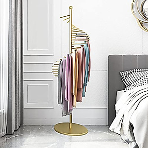 Spiral Scarf Rack, Floor Standing Scarf Shelf, Commercial Clothing Display Rack with 30 Hanger Rods, Suitable for Wardrobe Storage, Bedrooms, Clothing Shops and Dormitories (Gold)
