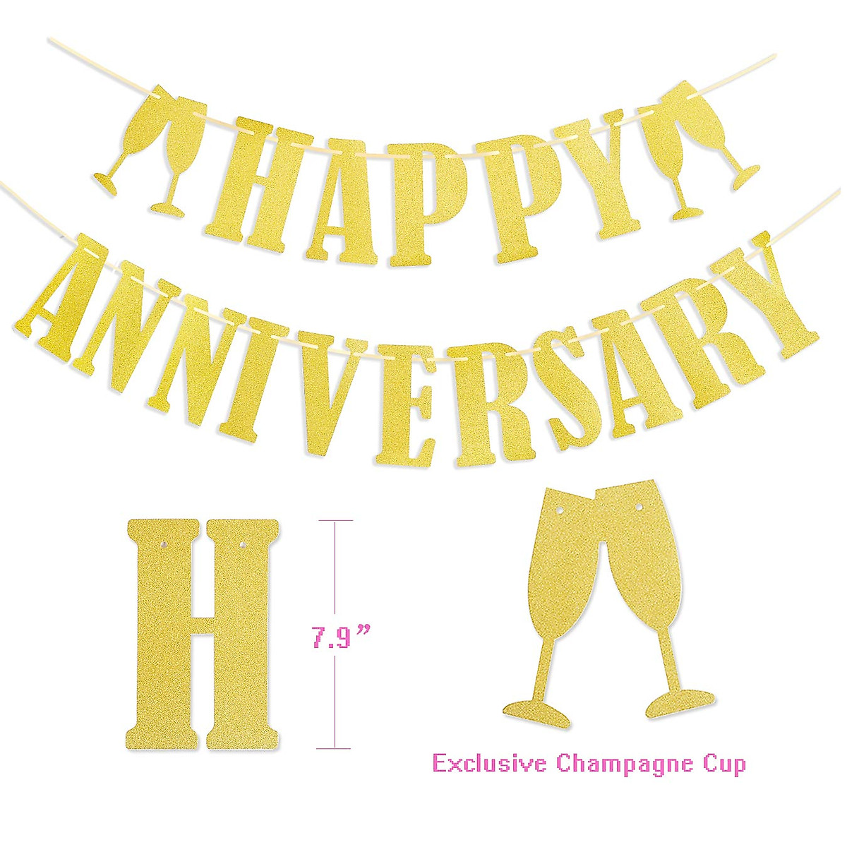 50th Anniversary Decorations, Happy 50th Wedding Anniversary Decorations with Banner, Cake Topper, Huge Number Letter, Star Hanging, Paper pom poms, Balloons for Happy 50th Anniversary Decorations