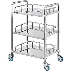 VEVOR Shelf Stainless Steel Utility Cart Catering Cart with Wheels Medical Dental Lab Cart Rolling Cart Commercial Wheel Dolly Restaurant Dinging Utility Services (3 Shelves)