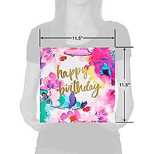 Papyrus 11.4" Large Birthday Gift Bag, Floral Watercolor (1 Bag)